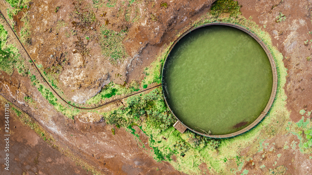 Top down of circular filtration pool in a wastewater treatment plant in ...