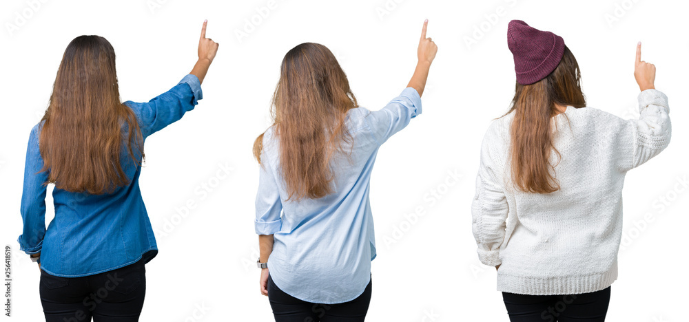 Collage of beautiful young woman over isolated background Posing ...