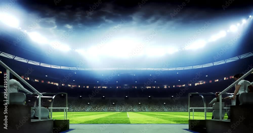 4k resolution footage of a dramatic soccer stadium. The stadium was ...