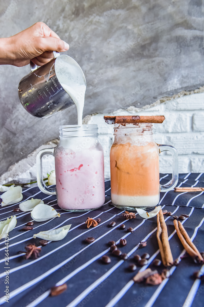 Ice thai tea with milk, traditional Indian drink is iced tea or chai ...