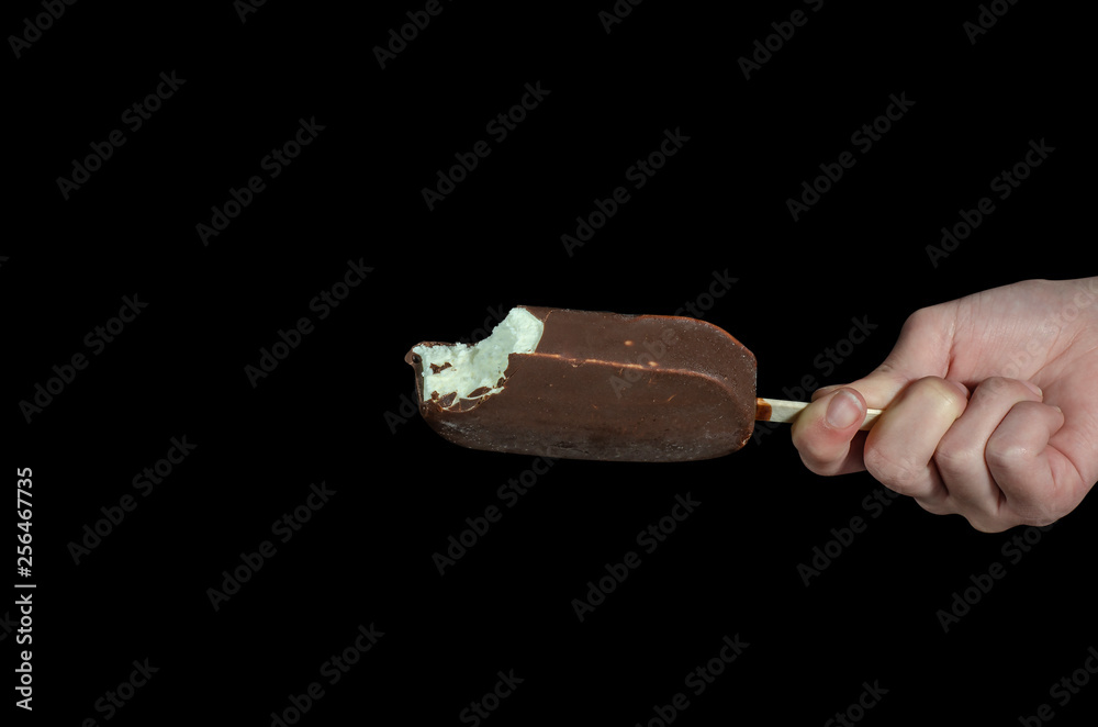 Eskimo. Sundae in chocolate. Ice cream on a stick. Cold dessert Stock ...