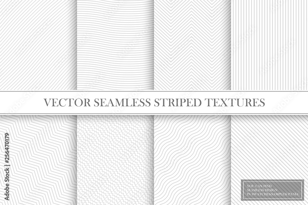 Collection of seamless striped textures - light gray design. Delicate ...