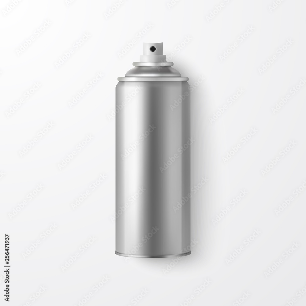 Vector 3d Realistic Silver Blank Spray Can, Spray Bottle Closeup ...