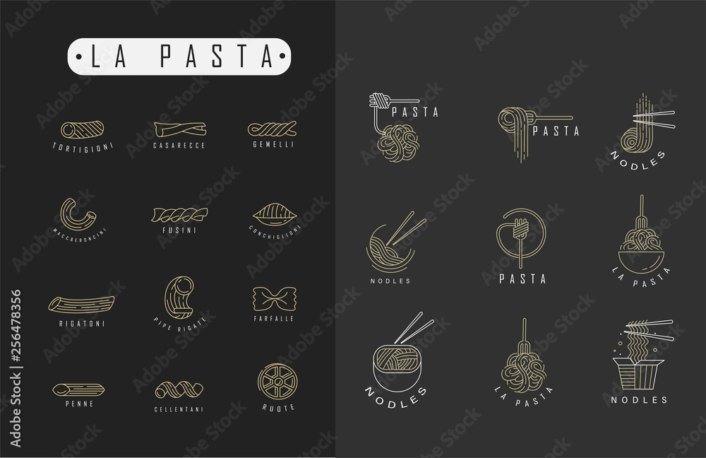 Vector icon and logo for italian pasta or noodles. Editable outline ...