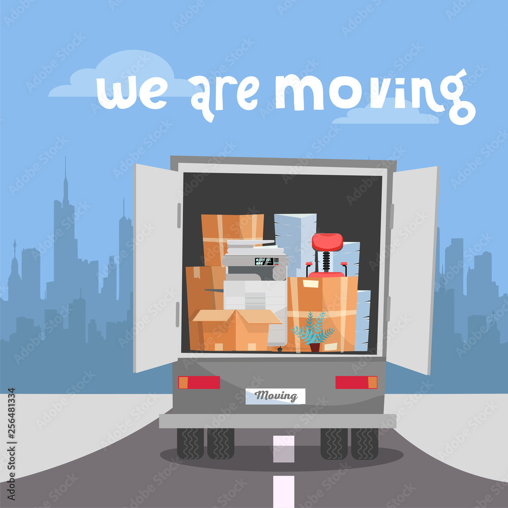 Vektorová grafika „Corporate Moving into new office.Business Relocation ...