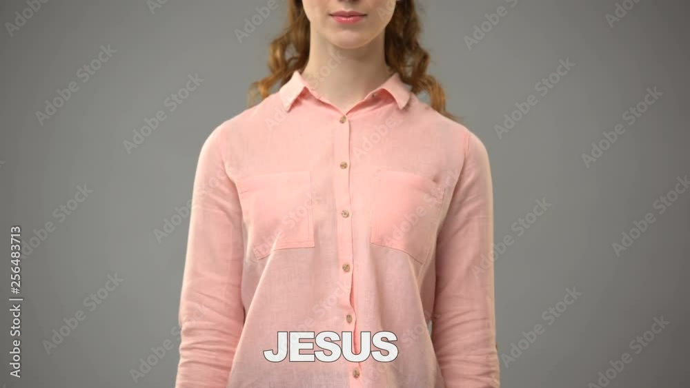 Teacher signing Jesus in asl, text on background, communication for ...