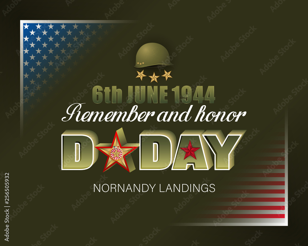 Holiday design, background with 3d texts, army helmet and national flag ...