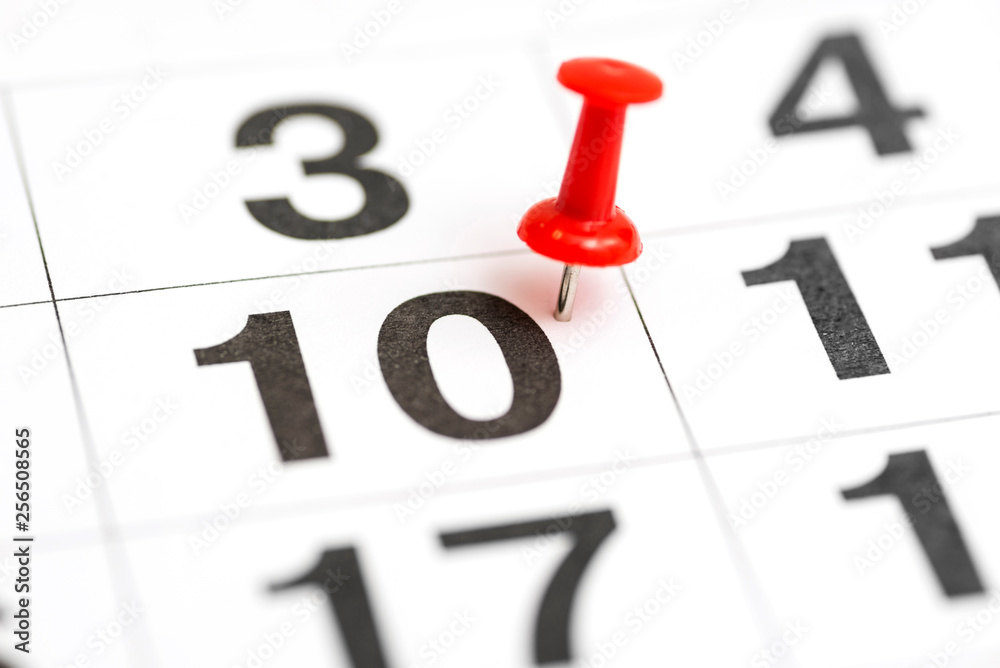 Pin on the date number 10. The tenth day of the month is marked with a ...