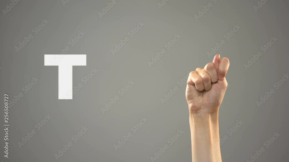 Letter T in sign language, hand on background, communication for deaf ...