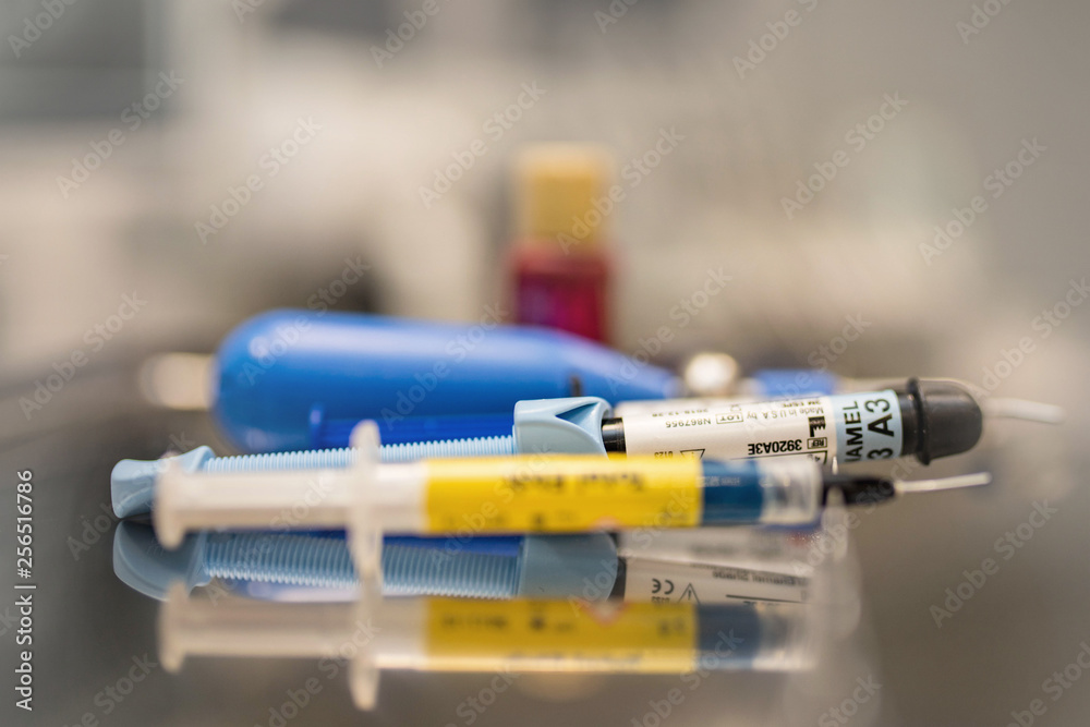 Dental resin filling materials syringe, etching enamel gel, adhesive ...