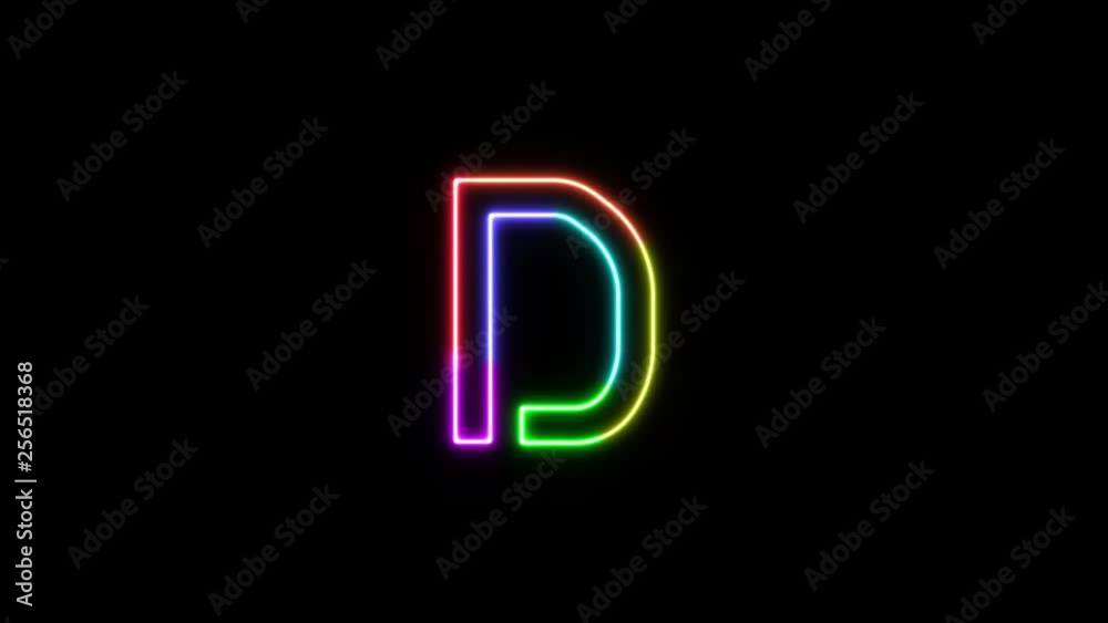 Letter D - outline neon glowing in 7 rainbow colors on transparent ...