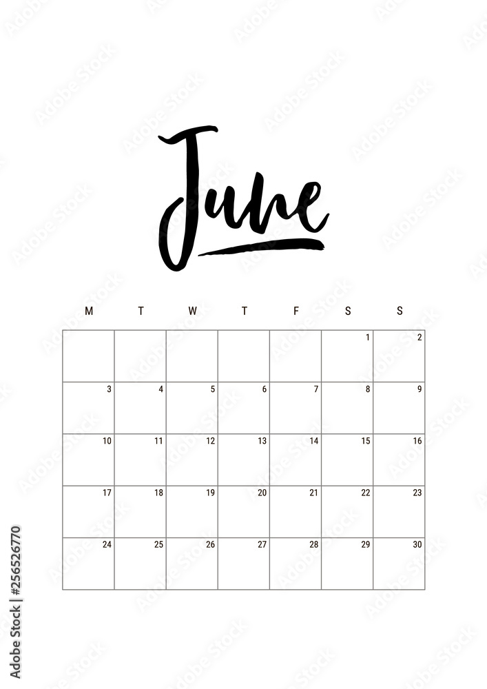 June. Calendar planner 2019, week starts on monday. Part of sets of 12 ...