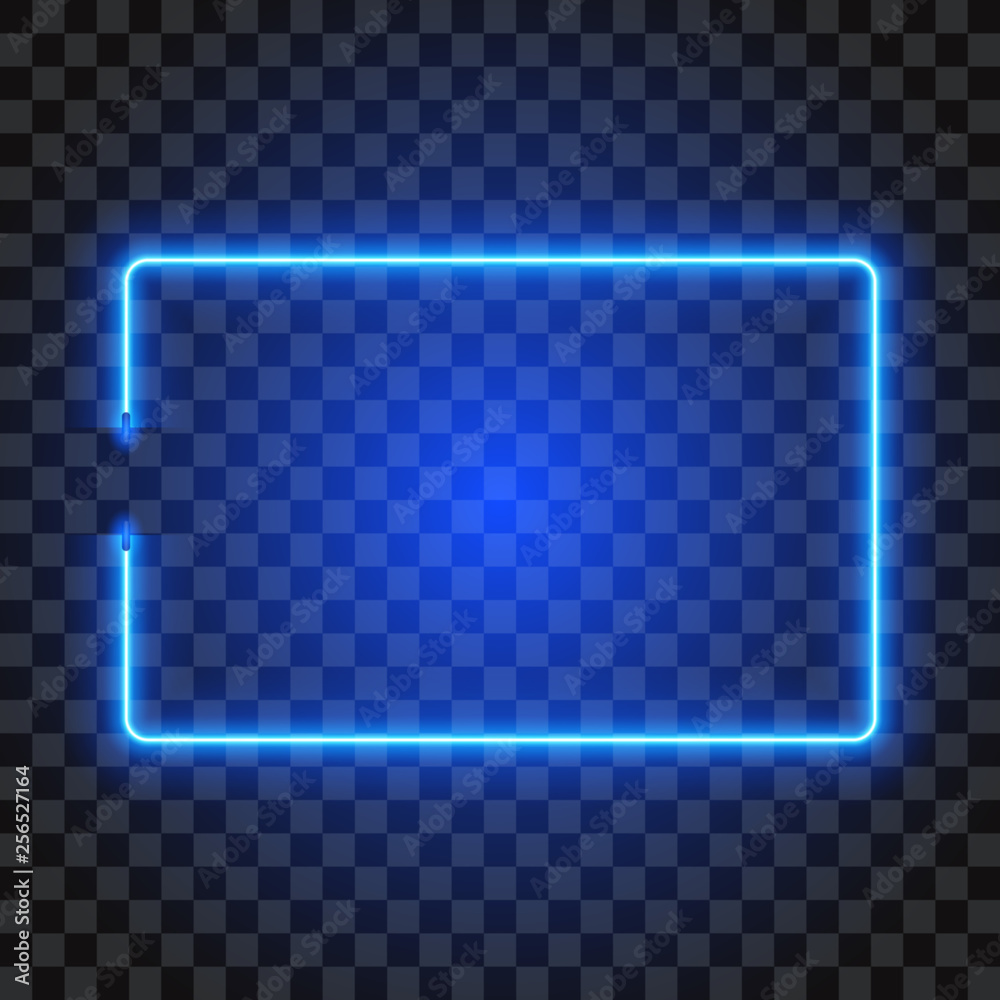 Blue neon rectangle banner, frame on transparent background, vector ...
