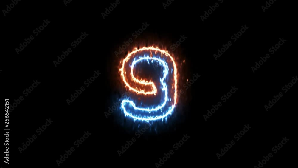 Number 9 (nine) - outline fire and ice glowing on transparent ...