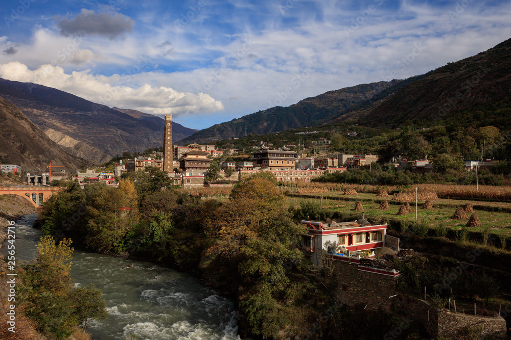 Danba County, Sichuan Province China. Zhonglu Township, Architectural ...