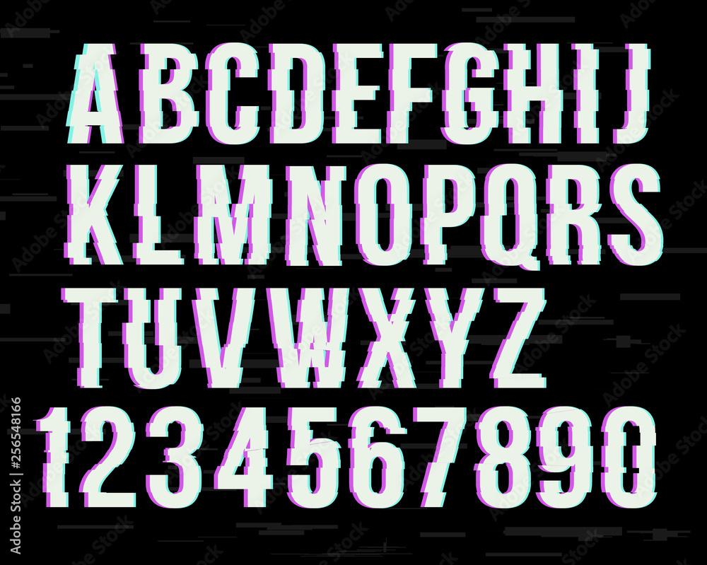 Glitch font on distorted effect . Trendy style lettering typeface ...