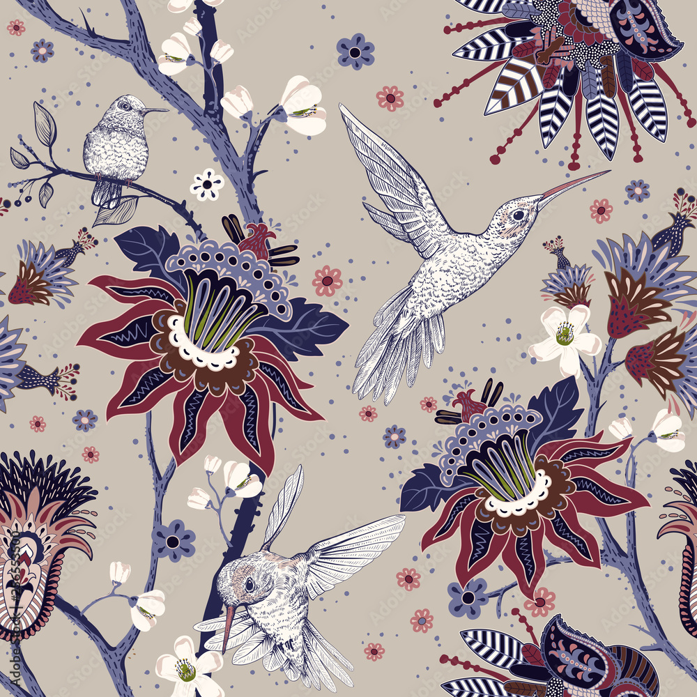 Jacobean seamless pattern. Flowers background, decorative style ...