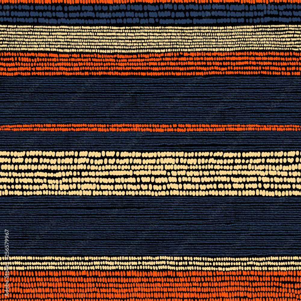 Seamless striped pattern. Orange, blue and beige horizontal stripes on ...