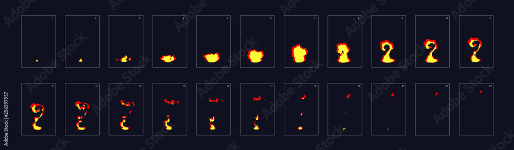 Fire animation sprites, vector flame animation for game design, motion ...