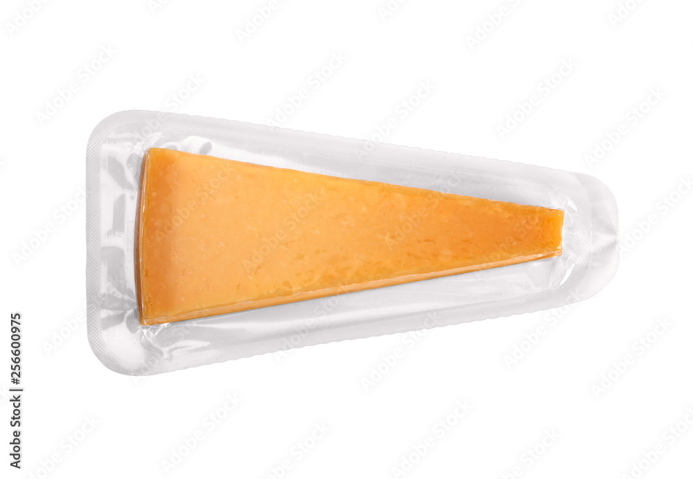 Blank cheese plastic package isolated on white background. Packaging ...