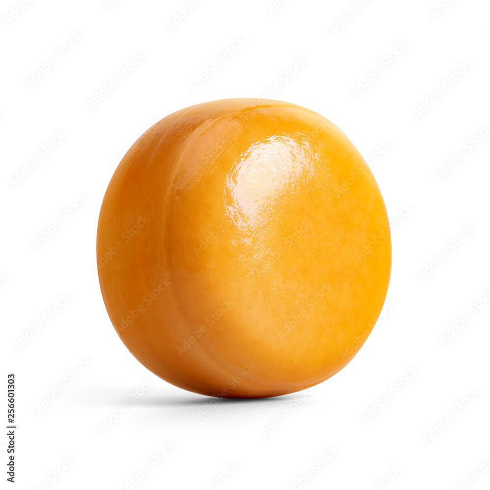 Cheese wheel isolated on white background. Packaging template mockup ...