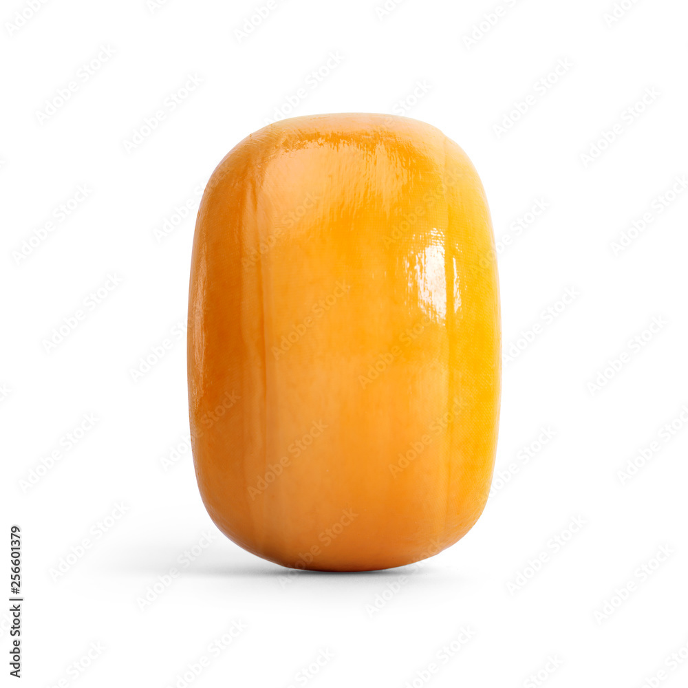 Cheese wheel isolated on white background. Packaging template mockup ...