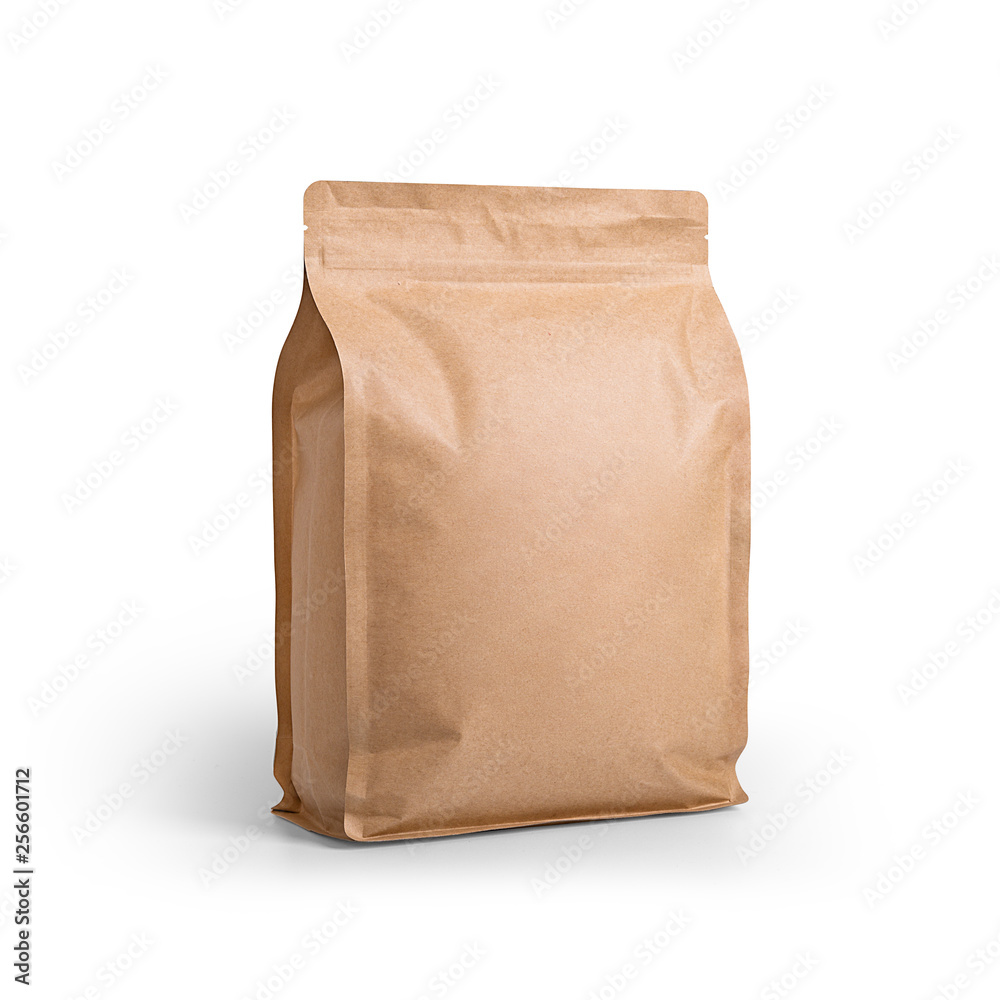 Brown craft paper bag packaging template isolated on white background ...