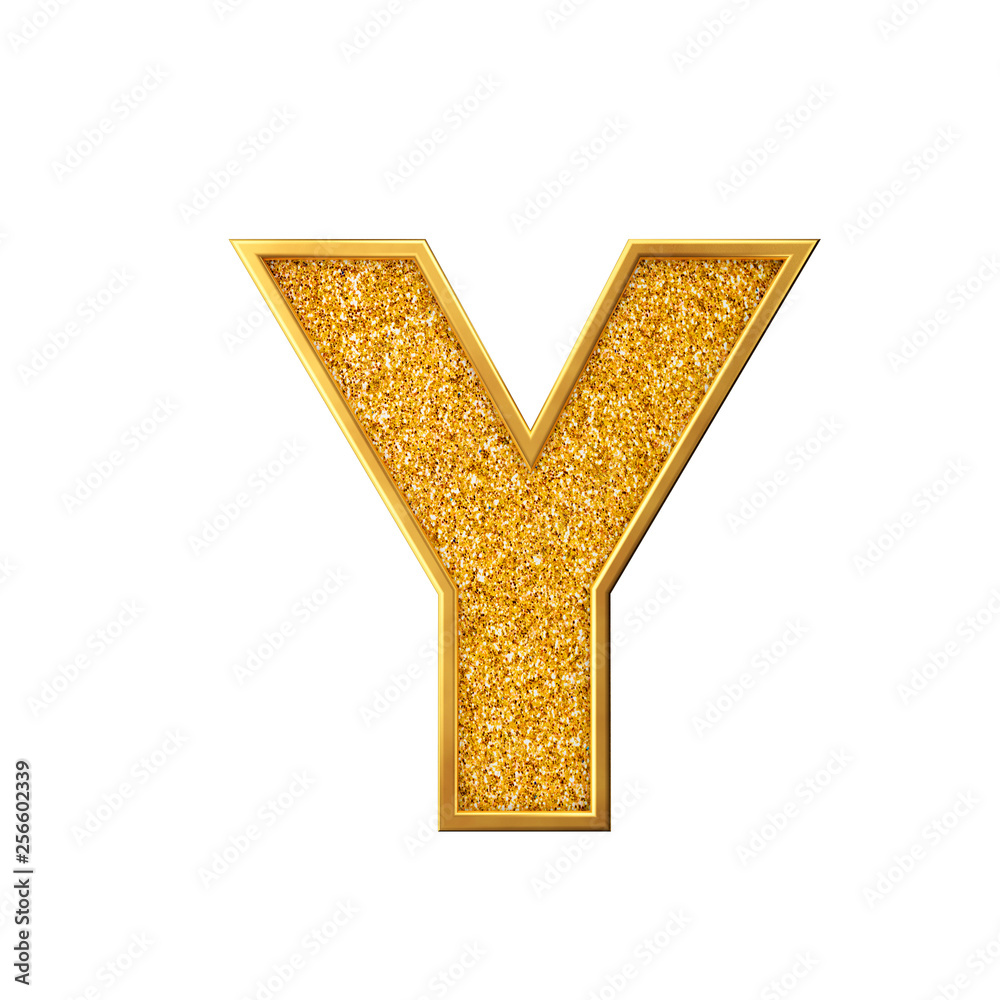 Gold glitter letter Y. Shiny sparkling golden capital letter. 3D ...