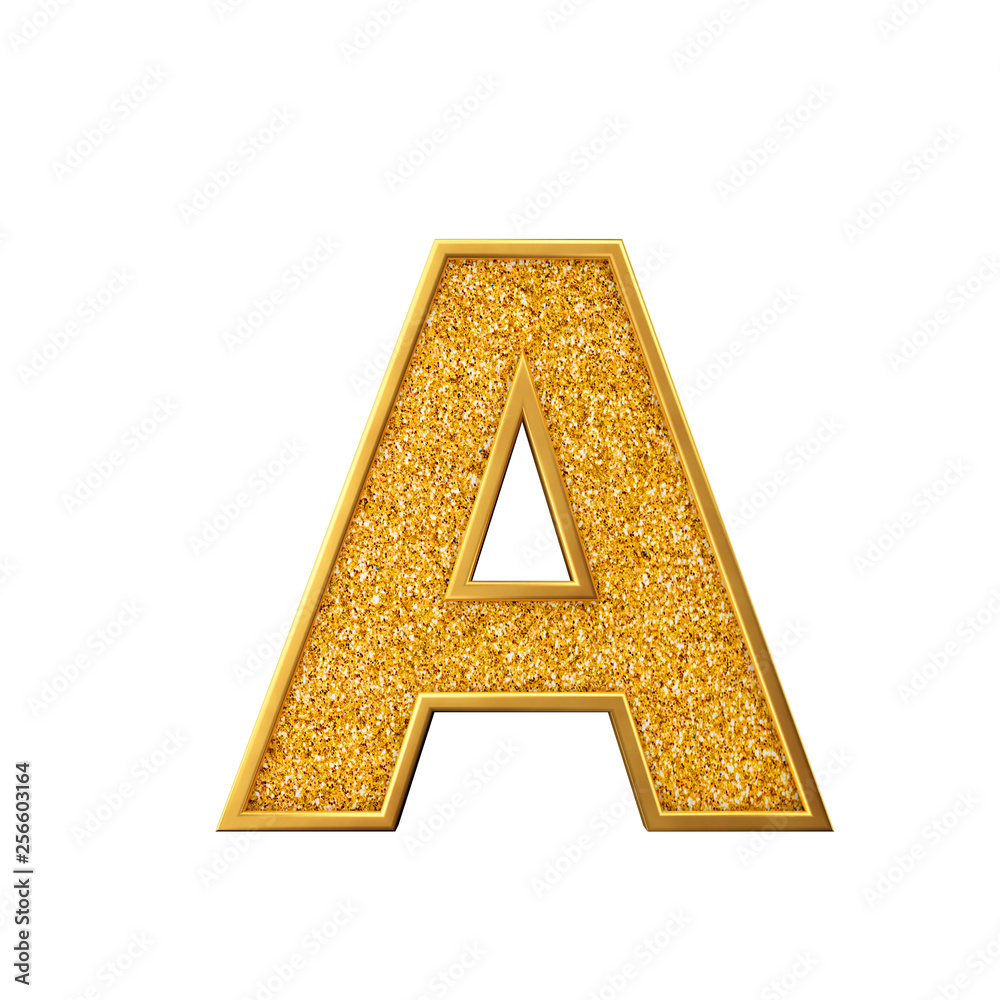 Gold glitter letter A. Shiny sparkling golden capital letter. 3D ...