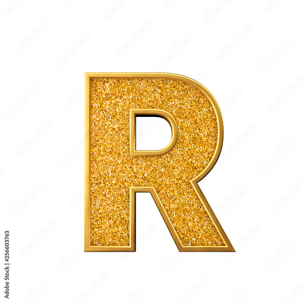 Gold glitter letter R. Shiny sparkling golden capital letter. 3D ...
