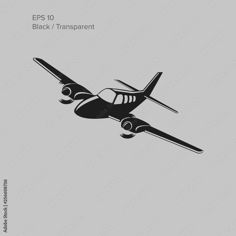 beechbaron Small plane vector illustration. Twin engine propelled ...