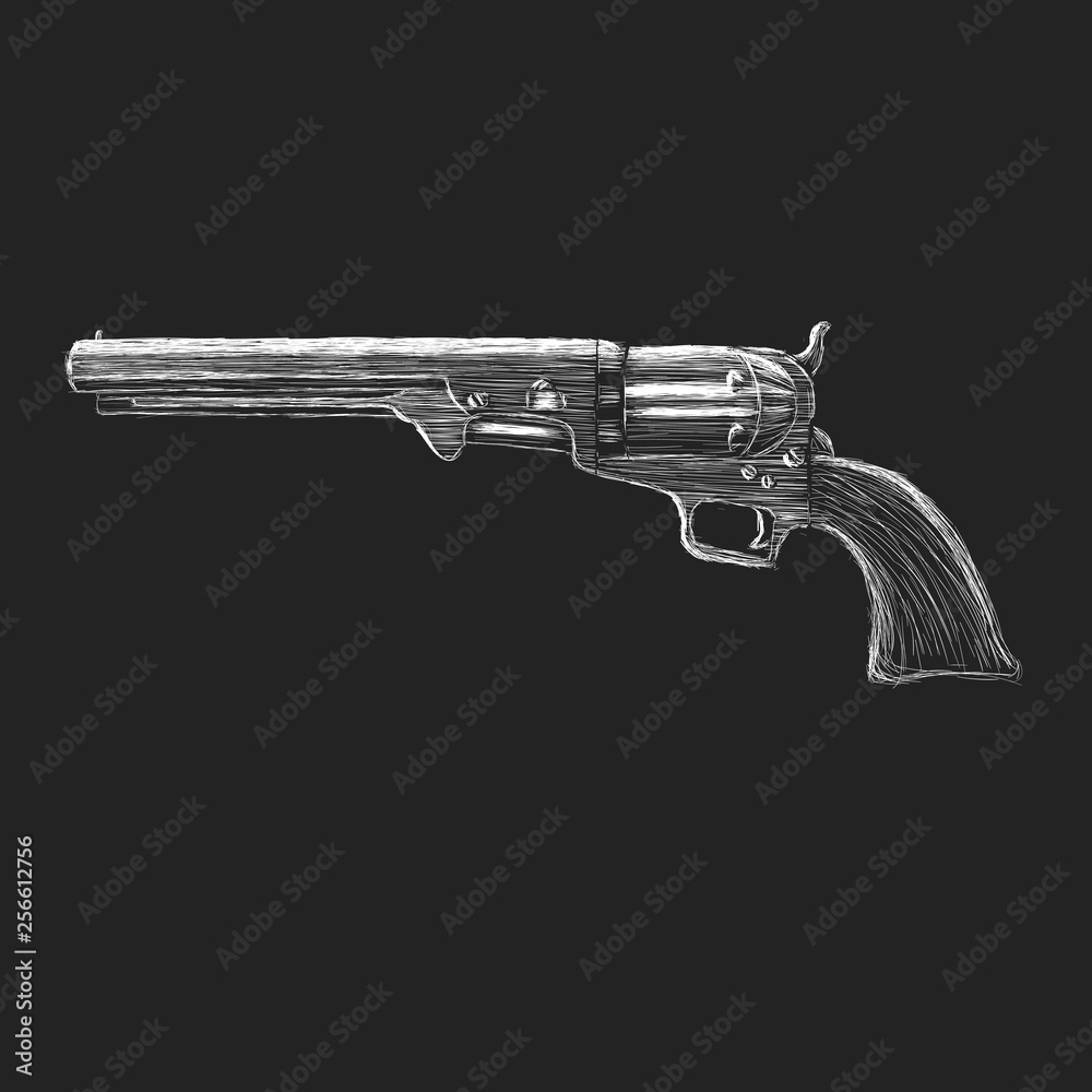 Vintage magnum revolver hand drawn sketch. Classic handgun vector ...