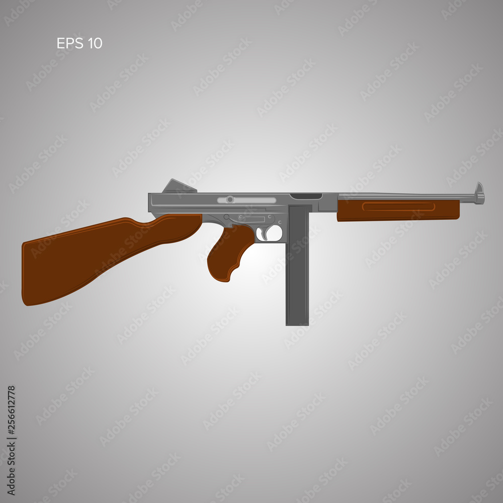 Vintage retro american sub-machine gun vector illustration. Old famous ...