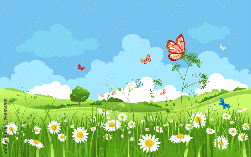 Cartoon spring landscape Stock Vector | Adobe Stock
