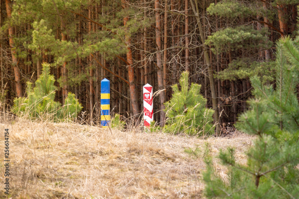 Ukrainian-Polish border, border pillars on the line between the two ...