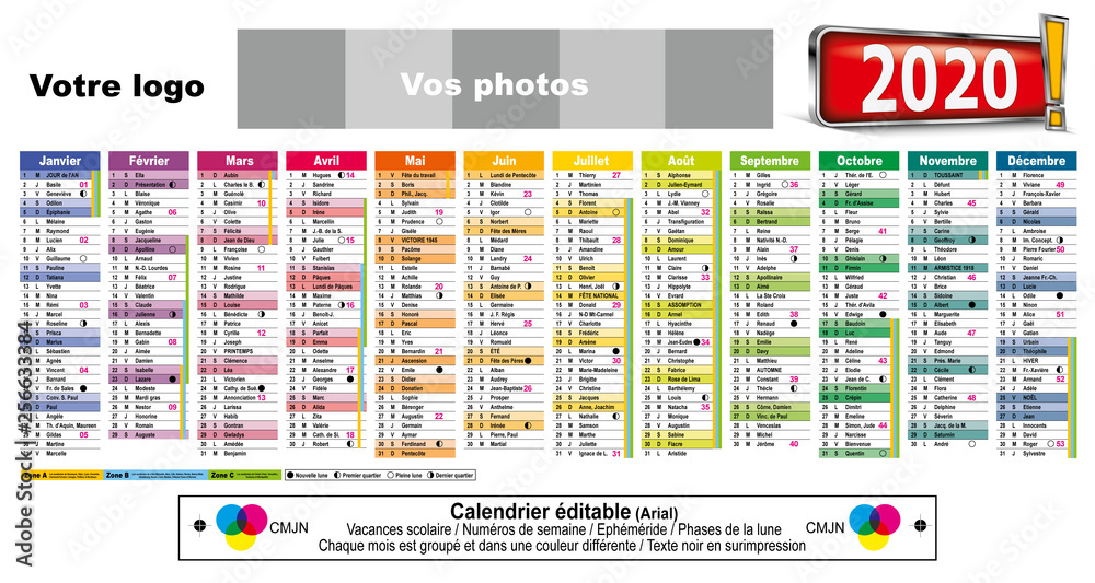 Calendrier 2020 éditable - 20 Stock Vector | Adobe Stock