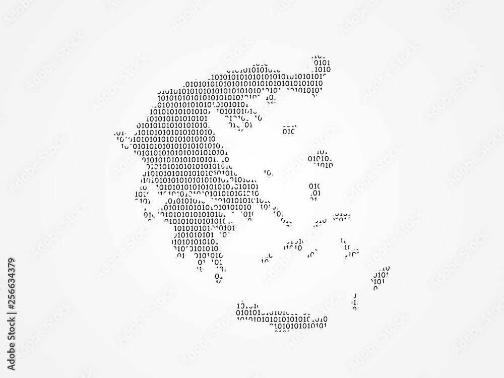 Greece vector map illustration using binary digits or numbers on light ...