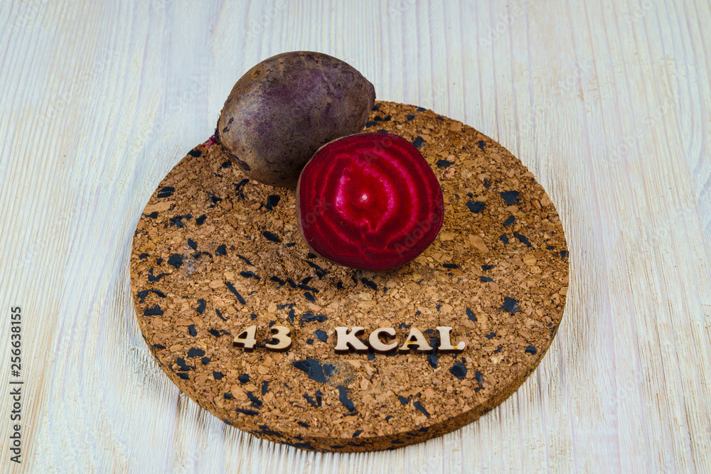 beet calories calculator 43 kcal 100 grams diet Stock Photo | Adobe Stock
