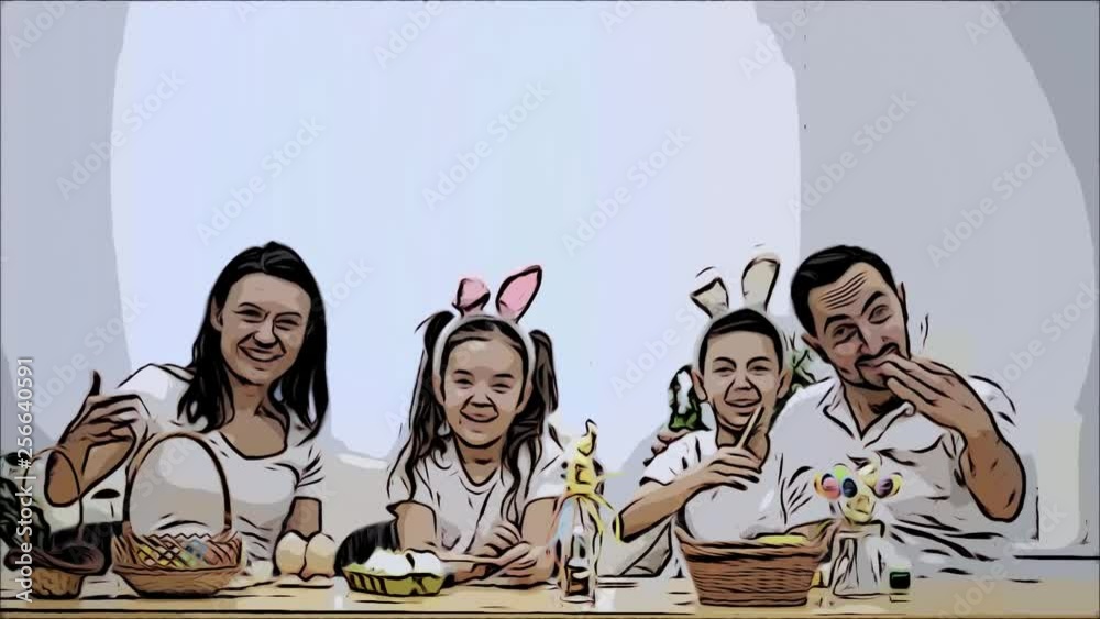 Happy and cheerful family: mother, father and two kids are smiling ...