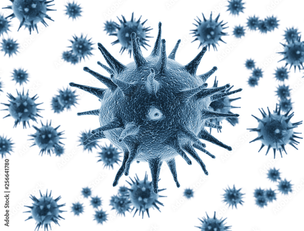 Virus cells influenza infection background. 3D Illustration isolated on ...