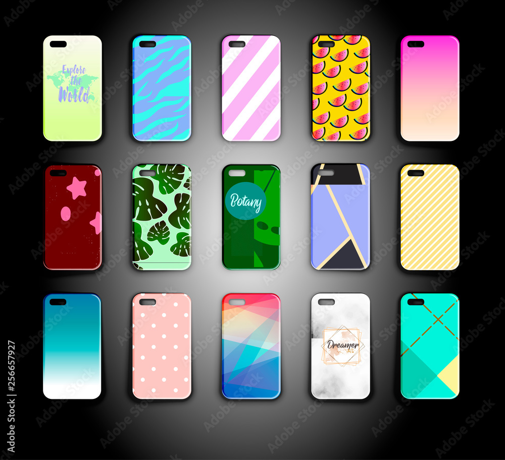 Vector collection of beautiful prints for smartphone covers. Stylish ...