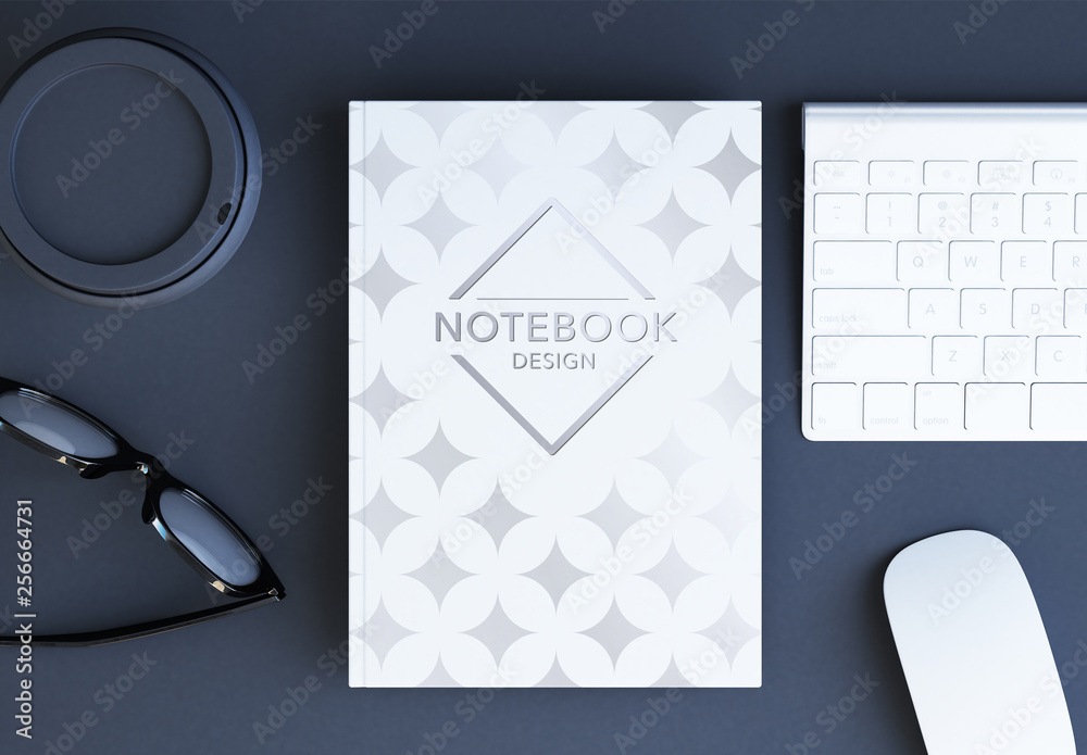 Top View Desk with a Notebook Mockup Stock Template | Adobe Stock
