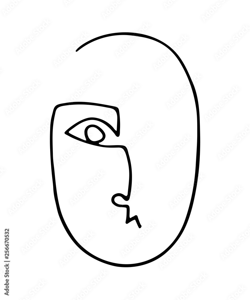 One continuous line drawing. Abstract linear silhouette of human face ...