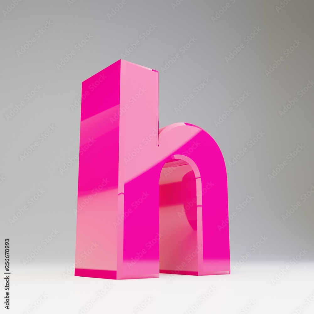 Giant 3D letter H lowercase. Rendered glossy pink font isolated on ...