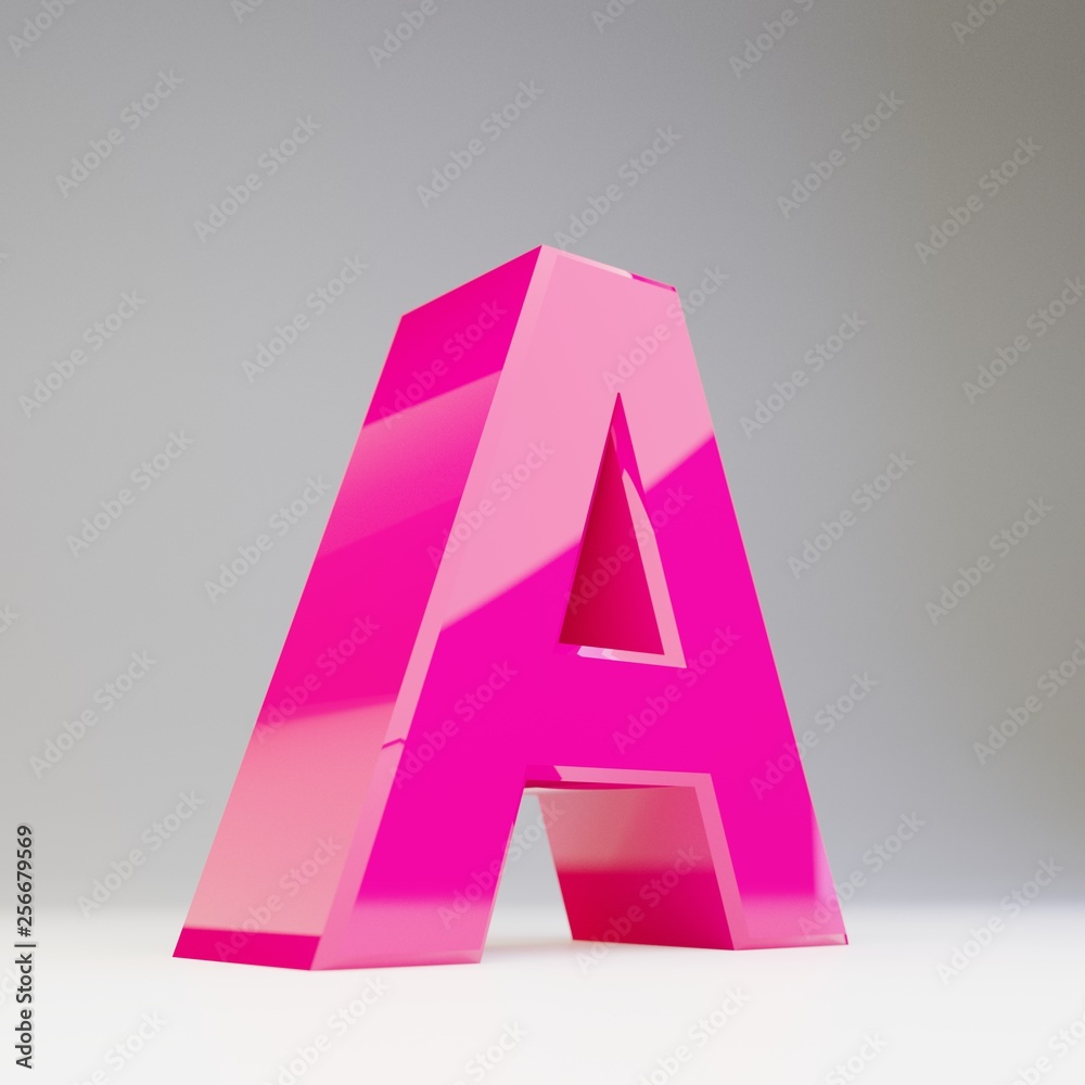 Giant 3D letter A uppercase. Rendered glossy pink font isolated on ...