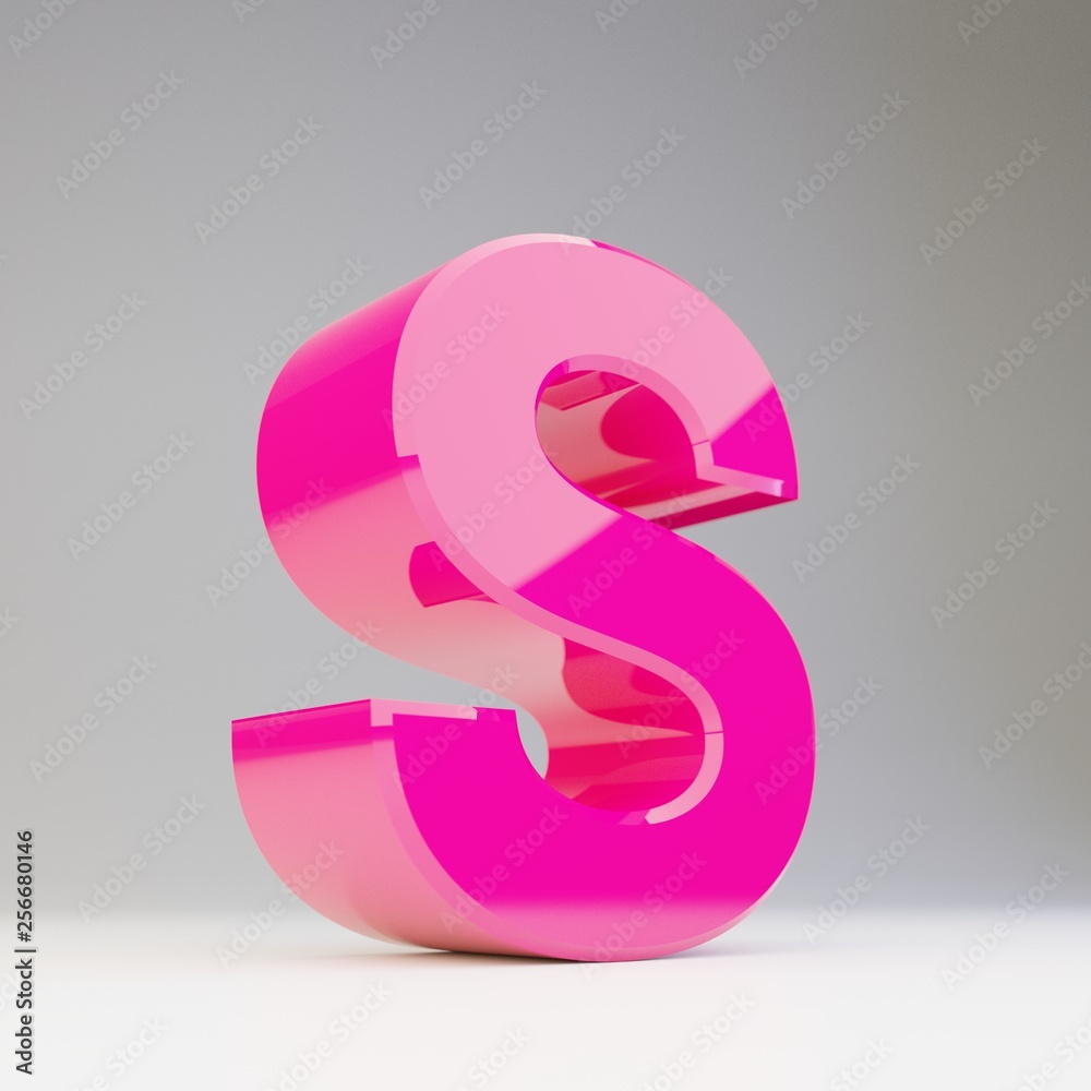 Giant 3D letter S uppercase. Rendered glossy pink font isolated on ...