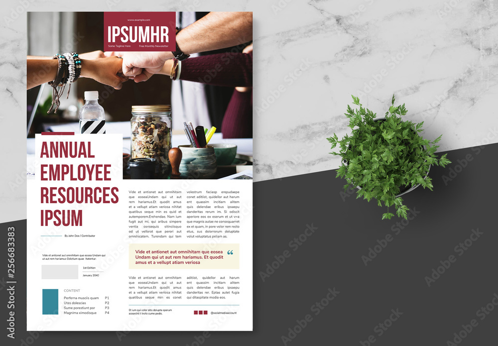 Business Newsletter with Red Accents Stock Template | Adobe Stock