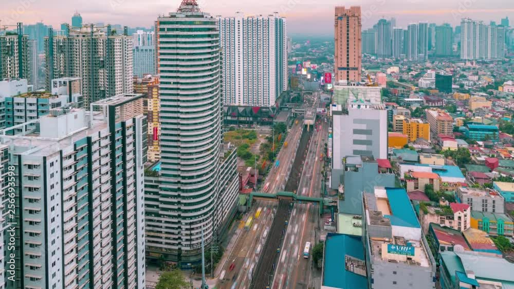 Aerial view skyline and skyscapers of Manila city. Manila is the most ...