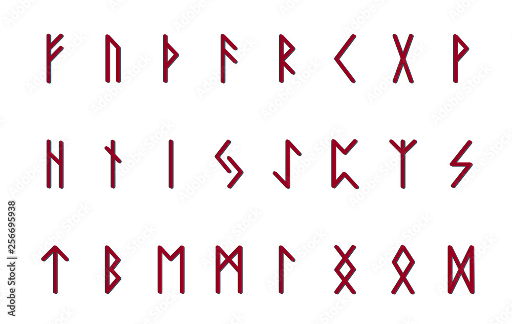 Set of ancient Norse runes. Runic alphabet, Futhark. Ancient occult ...