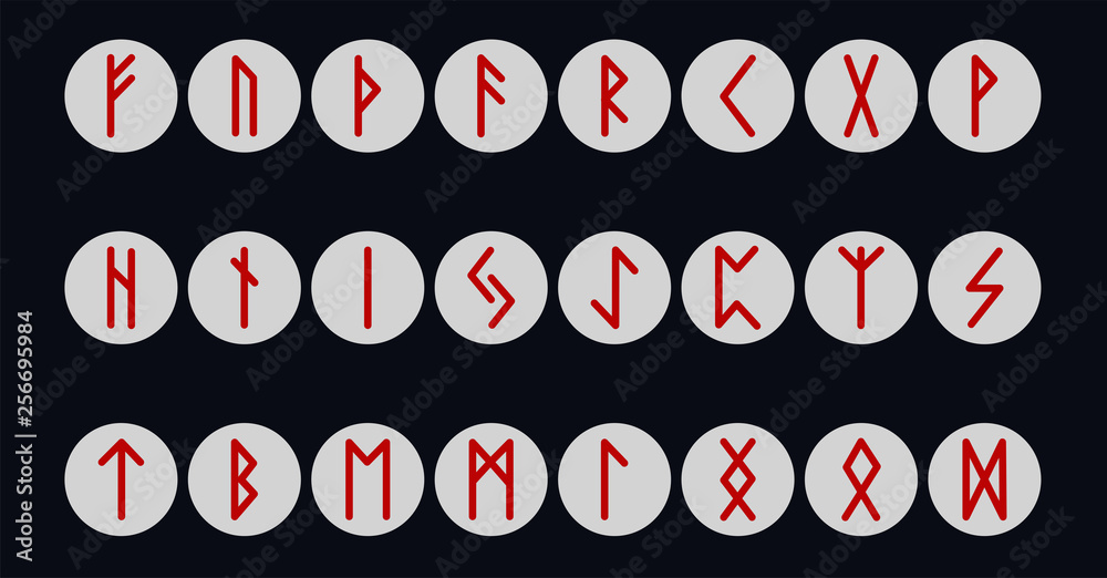 Set of ancient Norse runes. Runic alphabet, Futhark. Ancient occult ...
